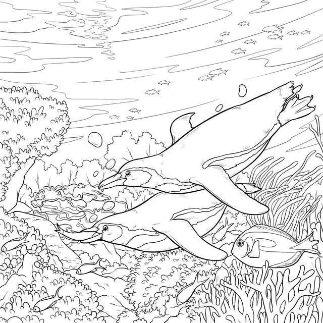 Penguins Swimming in the Ocean Coloring Page, Start a Creative Color ...